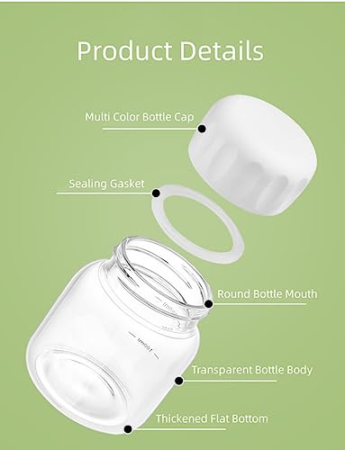Hovico 3Pack 10oz Glass Jar with Screw Lid Leakproof Overnight Oats Container,with Measurement Marks Portable Mason Jars,for Cereals Milk Fruit Condiment Dressing Sauce Snacks Juice