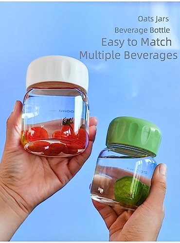 Hovico 3Pack 10oz Glass Jar with Screw Lid Leakproof Overnight Oats Container,with Measurement Marks Portable Mason Jars,for Cereals Milk Fruit Condiment Dressing Sauce Snacks Juice