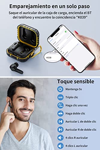 Kingstar Waterproof Earbuds Wireless Headphones for iPhone Android, in-Ear True Bluetooth Earbuds with Microphone Touch Control Auto Pairing True Shockproof Dockproof Blue Tooth Ear Buds for Sport