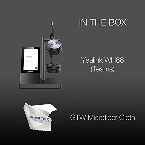 Global Teck Worldwide GTW Yealink WH66 Duo Stereo Teams Certified DECT Headset, Connects to Deskphone, PC/Mac, Softphones - Works with Teams, Zoom, RingCentral, 8x8, Vonage, with Microfiber Included
