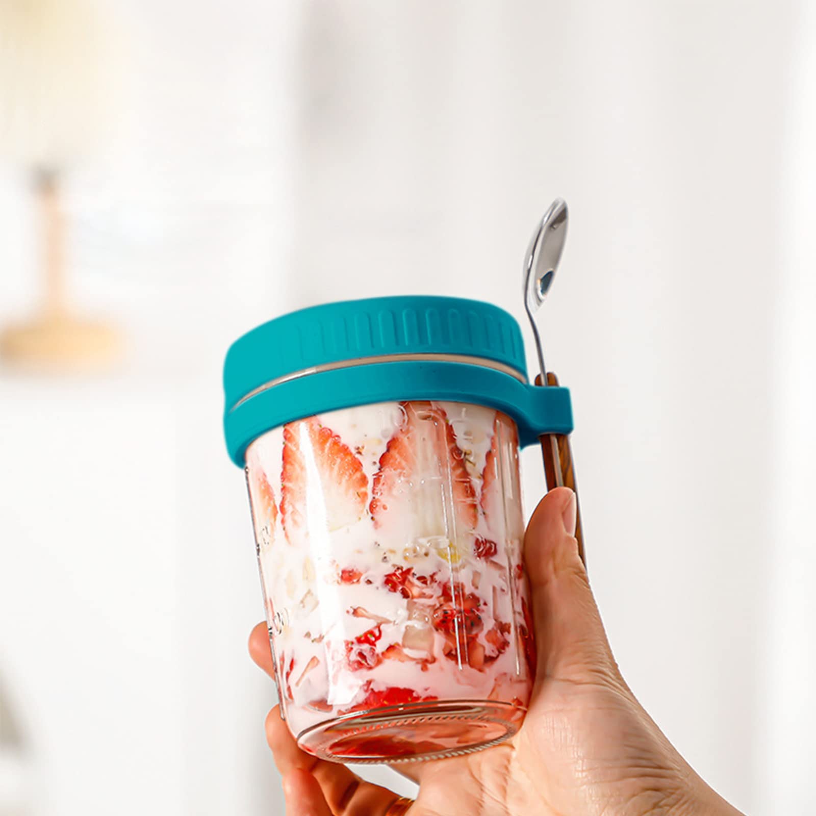 PAIKON Overnight Oats Containers with Lids and Spoons, 4 Pack Mason Jars Oatmeal Container,12 oz Glass Overnight Oats Container, Airtight Jars For Yogurt Milk Pudding Cereal Fruit