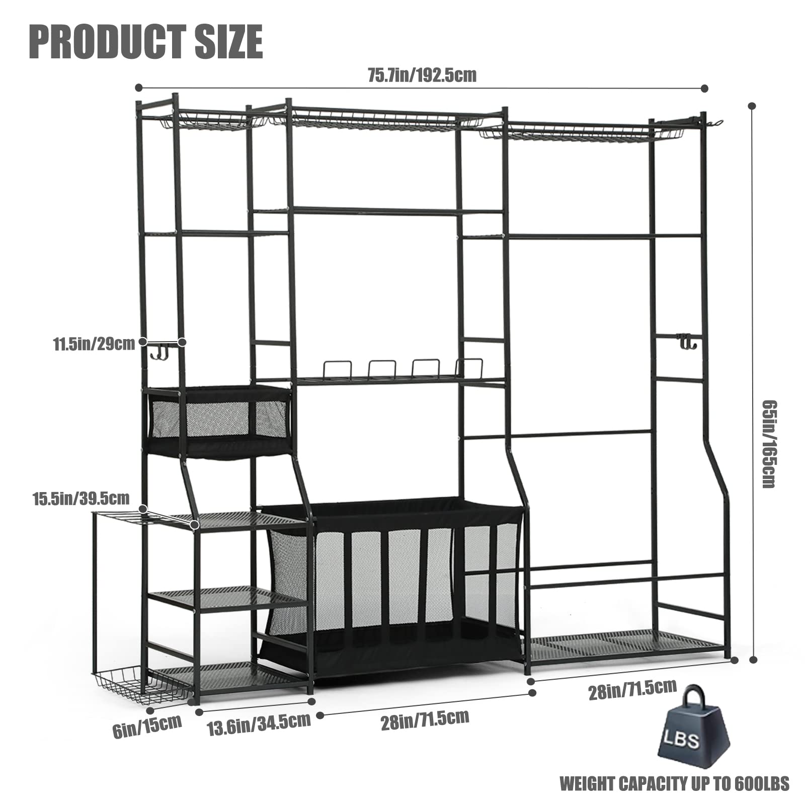 6.3FT Golf Bag Storage Garage Organizer,2 Golf Bag Storage Racks and Other Sports Equipment Organizer, Extra Large Storage Rack for Garage,Holds Golf Clubs,Balls and Miscellaneous Items