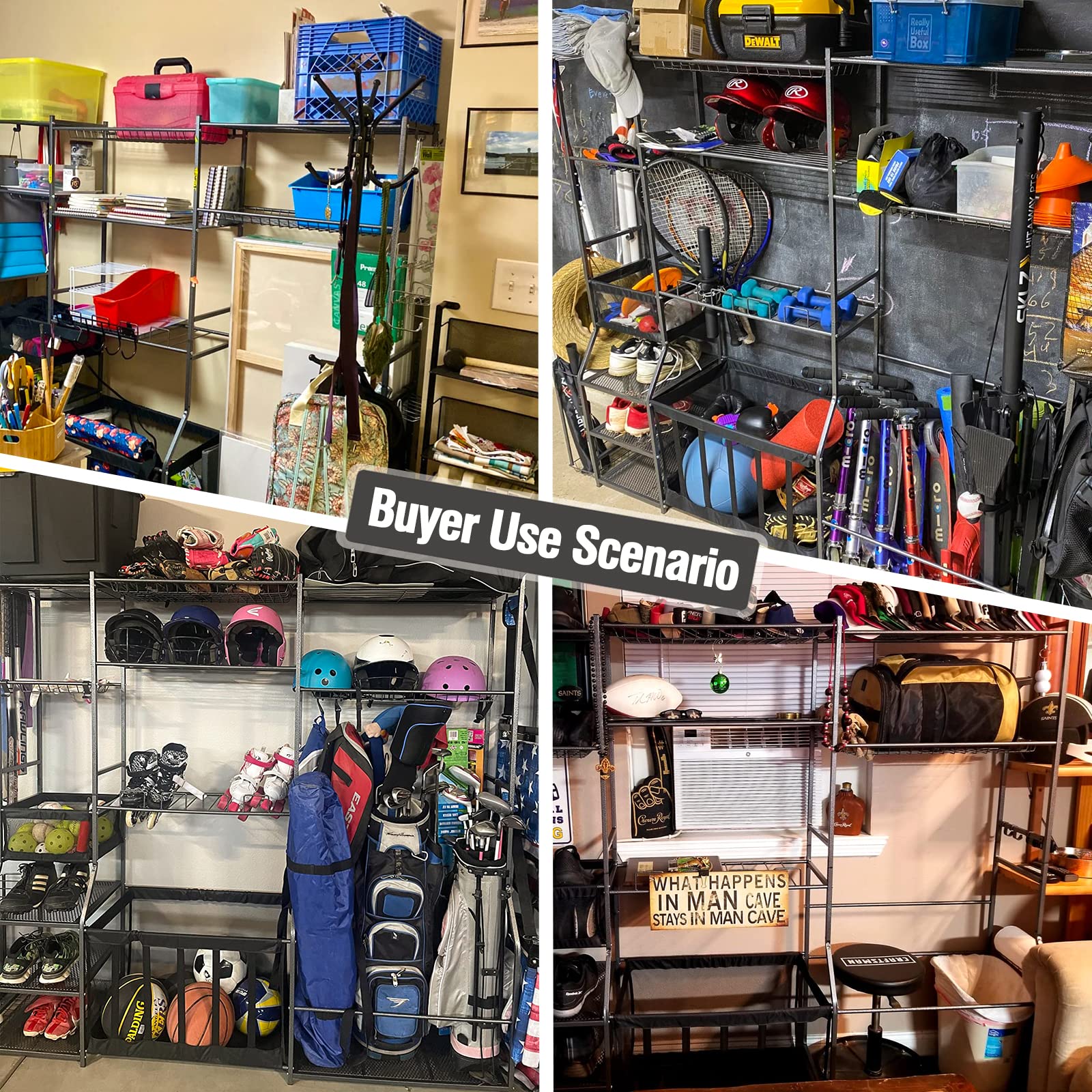 6.3FT Golf Bag Storage Garage Organizer,2 Golf Bag Storage Racks and Other Sports Equipment Organizer, Extra Large Storage Rack for Garage,Holds Golf Clubs,Balls and Miscellaneous Items