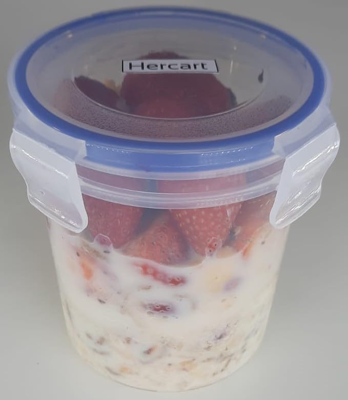 Overnight Oats Container with Lids (pack of 4) 17 oz Plastic Jar with Lid Container Portable Cereal and Milk Storage Jars Vegetable and fruit Salad Storage