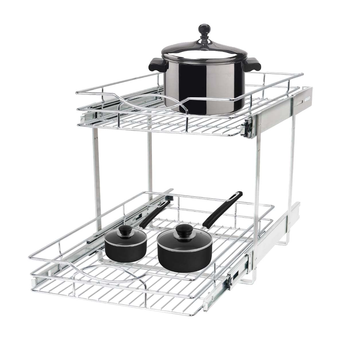 Pull Out Cabinet Organizer, Heavy Duty-14"W x 22"D x 15.5"H(13.8"H),Request at Least 14.5"W x 22"D x 14"H Cabinet, 2 Tier Sliding Pull out drawers for kitchen cabinets, Chrome