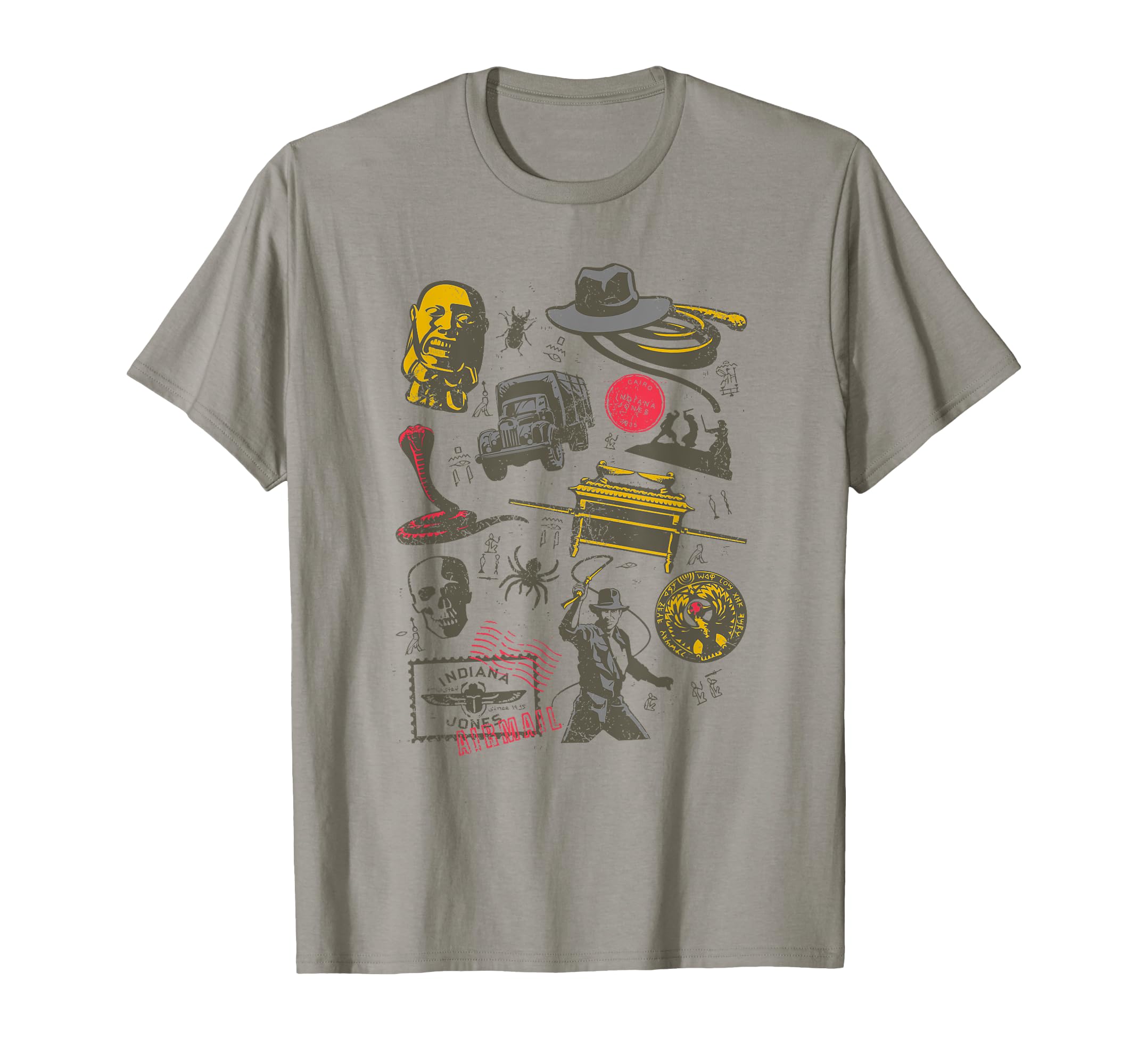 Indiana Jones Unisex-Adults T-Shirt - Grey - Small - Short Sleeve - Classic Fit - Graphic - Cotton - Machine Wash - 1 Count