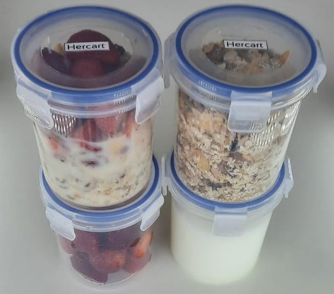 Overnight Oats Container with Lids (pack of 4) 17 oz Plastic Jar with Lid Container Portable Cereal and Milk Storage Jars Vegetable and fruit Salad Storage