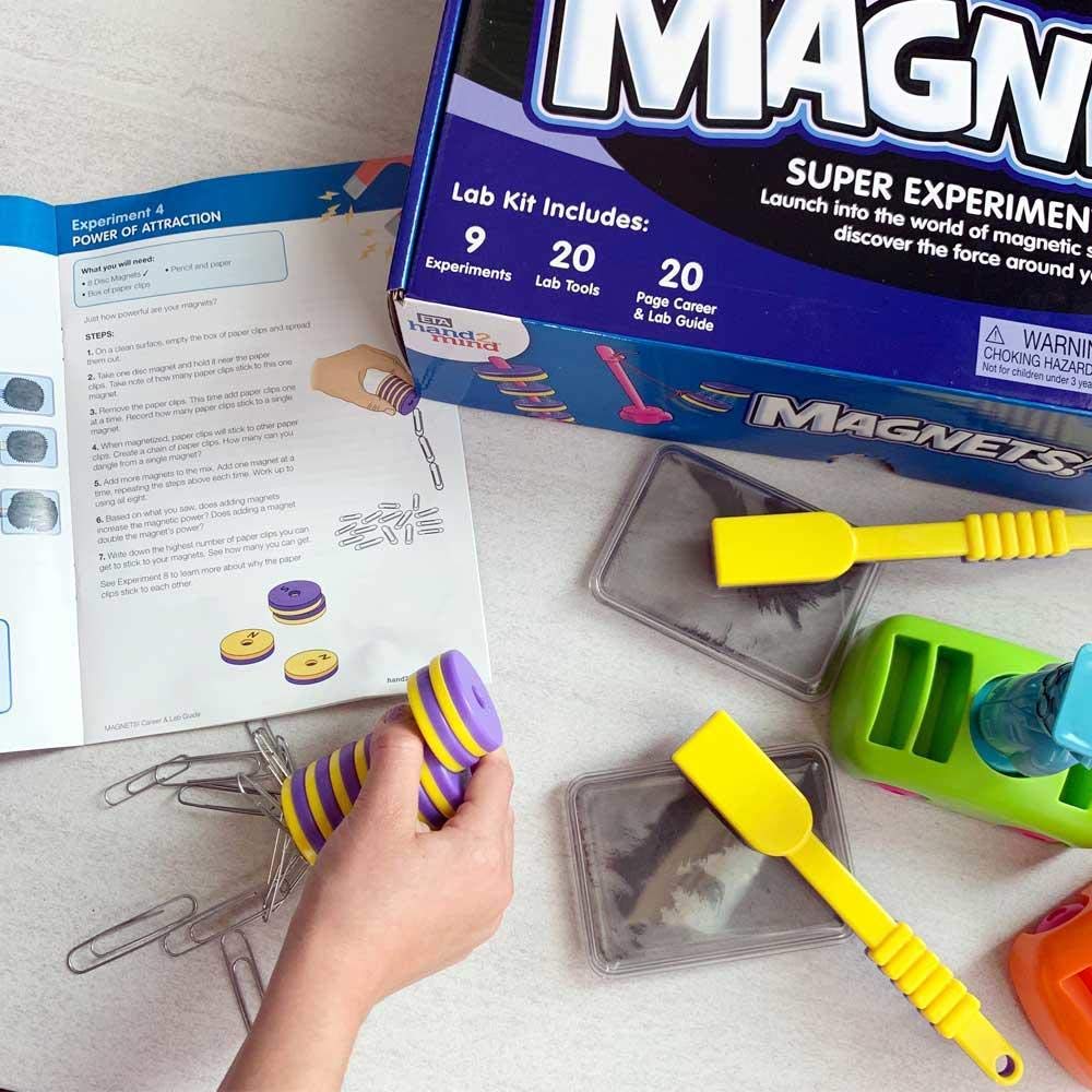 hand2mind-90740 Magnetic Science Kit for Kids 8-12, Kids Science Kit with Fact-Filled Guide, Make Magnets Float and Build a Compass, STEM Toys, 9 Science Experiments
