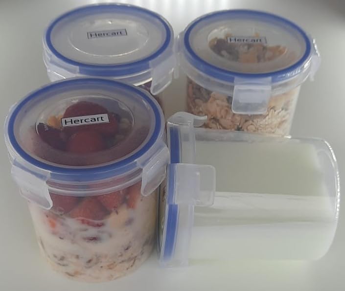 Overnight Oats Container with Lids (pack of 4) 17 oz Plastic Jar with Lid Container Portable Cereal and Milk Storage Jars Vegetable and fruit Salad Storage