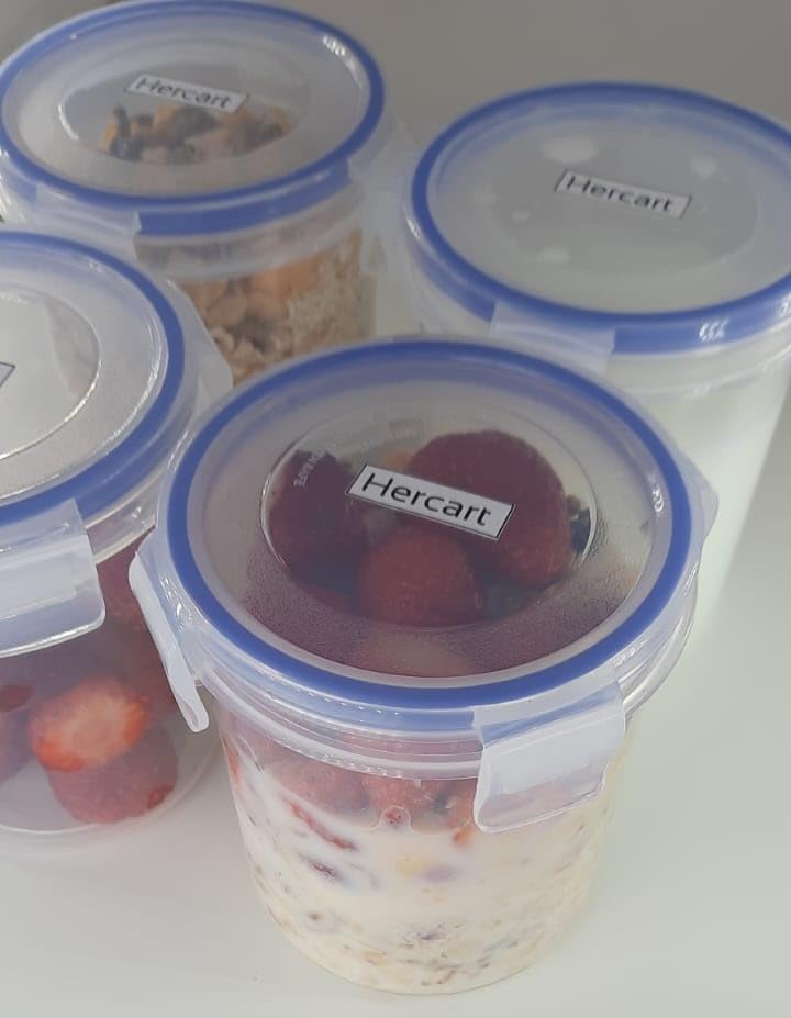 Overnight Oats Container with Lids (pack of 4) 17 oz Plastic Jar with Lid Container Portable Cereal and Milk Storage Jars Vegetable and fruit Salad Storage