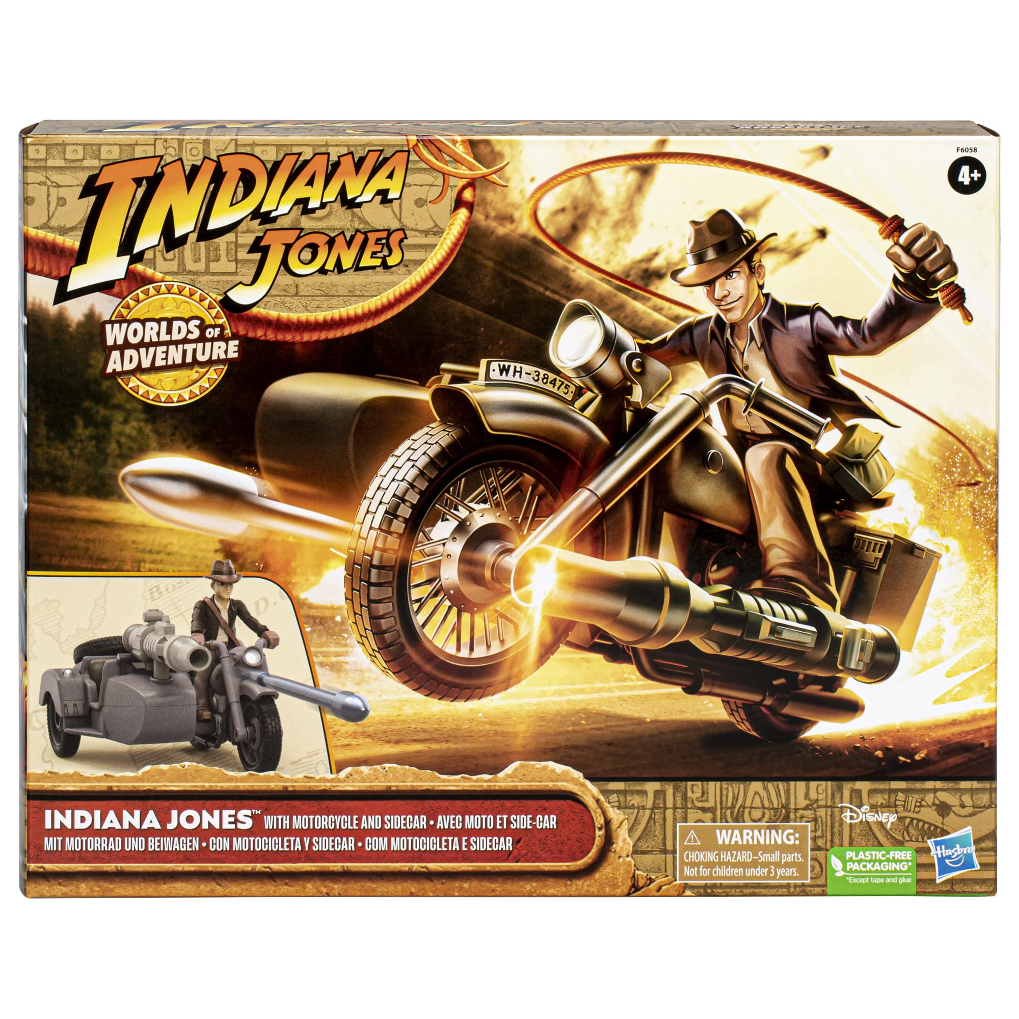 Indiana Jones Worlds of Adventure with Motorcycle and Sidecar Action Figure Set, 2.5-inch, Action Figures, Ages 4 and Up