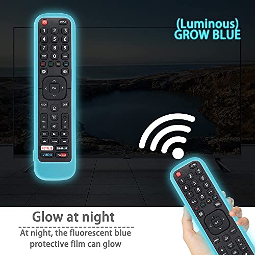 CHUNGHOP Protective Silicone Remote Case for Hisense EN2A27 ERF2K60H EN2H27B EN2H27HS EN2H27D ER-31607R ER-22655HS Cover Kids-Friendly Shockproof Anti-Lost Washable with Lanyard(Glow in Dark Blue)