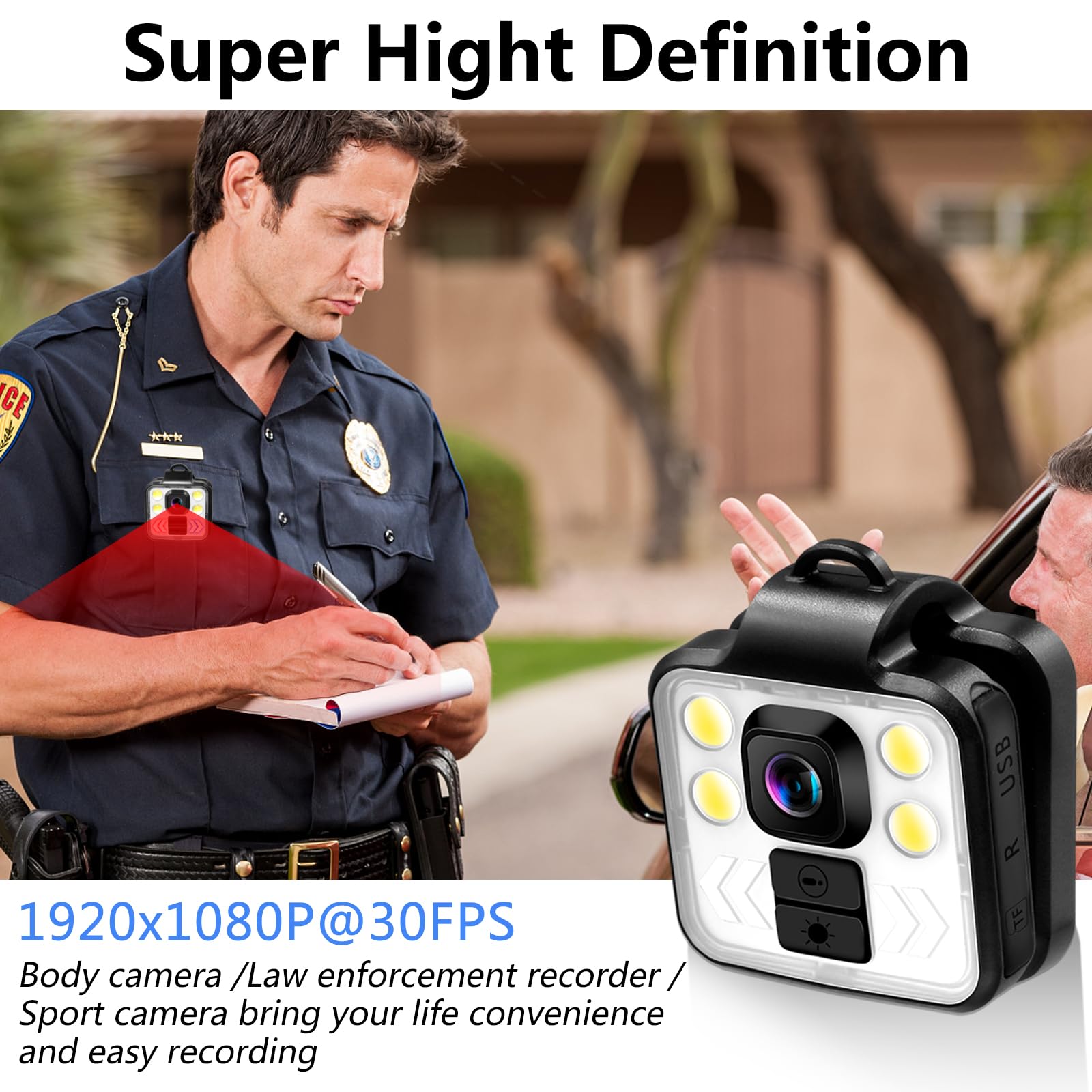 TANGMI Mini Body Camera with Audio and Video Recording, 1080P Portable Video Recorder Outdoor Sports Wireless Wearable Camera, 3 Led Modes Flashlight HeadLamp Waterproof Camera with Time Stamps
