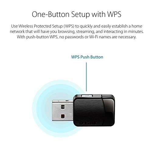 D-Link USB WiFi Adapter AC600 Mini Wireless Internet Dual Band MU-Mimo Wi-Fi Network Desktop Laptop (DWA-171),Black