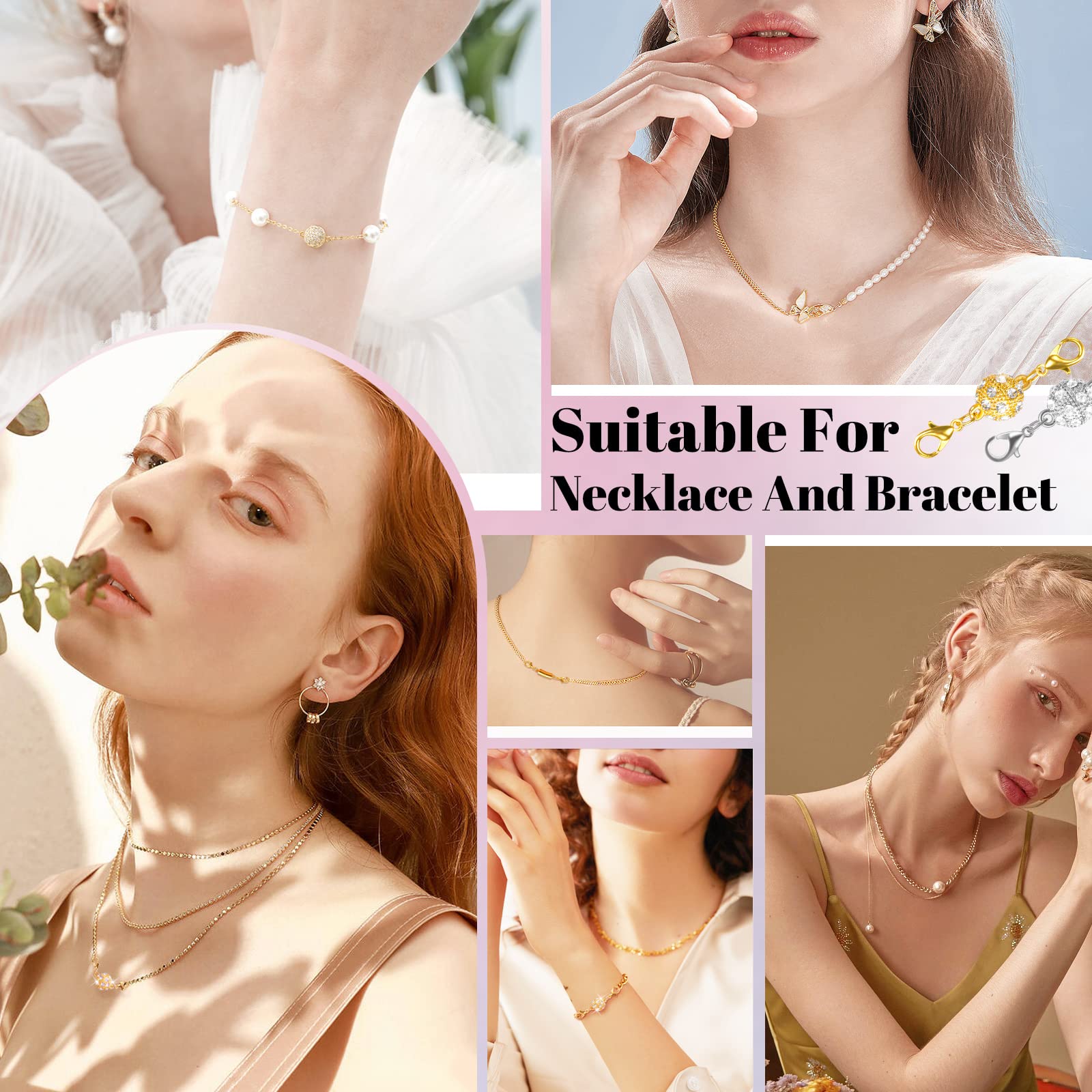 Beinhome 22Pcs Magnetic Jewelry Clasps and Necklace Extenders Gold Silver, Multiple Sizes and Styles Chain Extenders Magnetic Clasps
