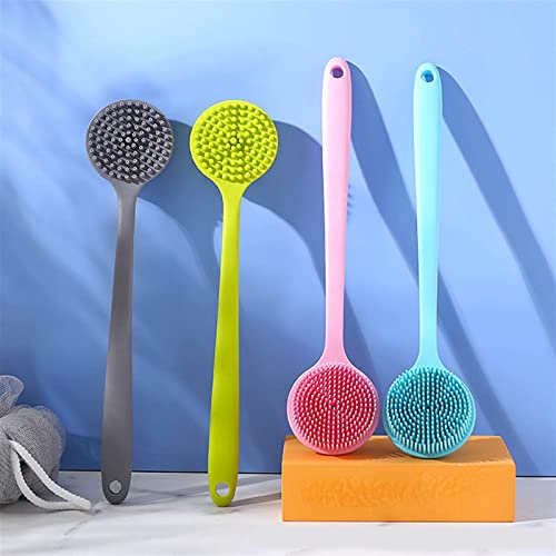 TBMAKE Body Brushes Multifunctional Silicone Brush Body Bath Shower Brush Back Massage Exfoliation Wisp Body Scrub Brush Long Handle Double-Sided (Color : Pink)