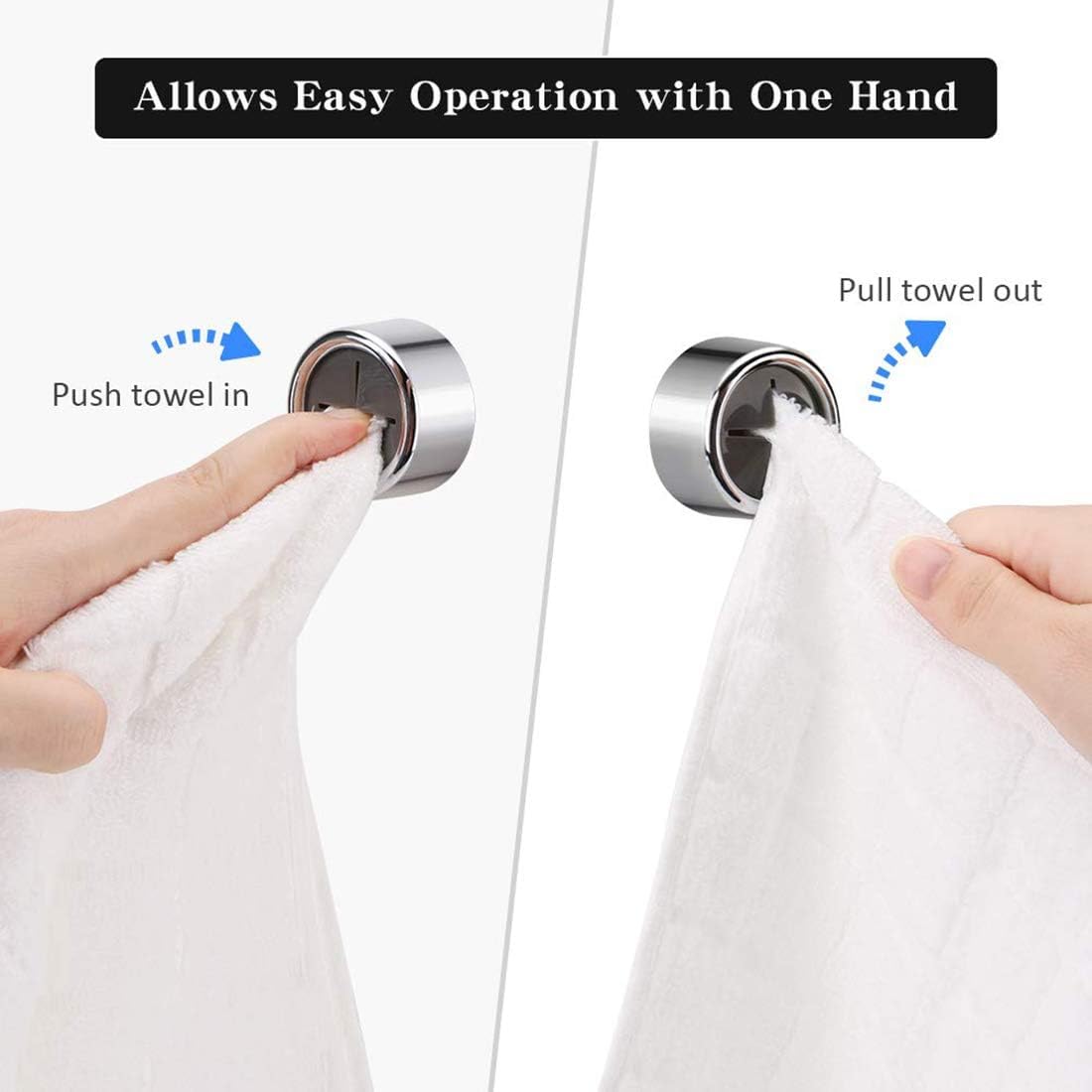 Eiqer 4 Pack Kitchen Towel Holder, Self Adhesive Wall Dish Towel Hook, Round Wall Mount Towel Holder for Bathroom, Kitchen and Home, Wall, Cabinet, Garage, No Drilling Required