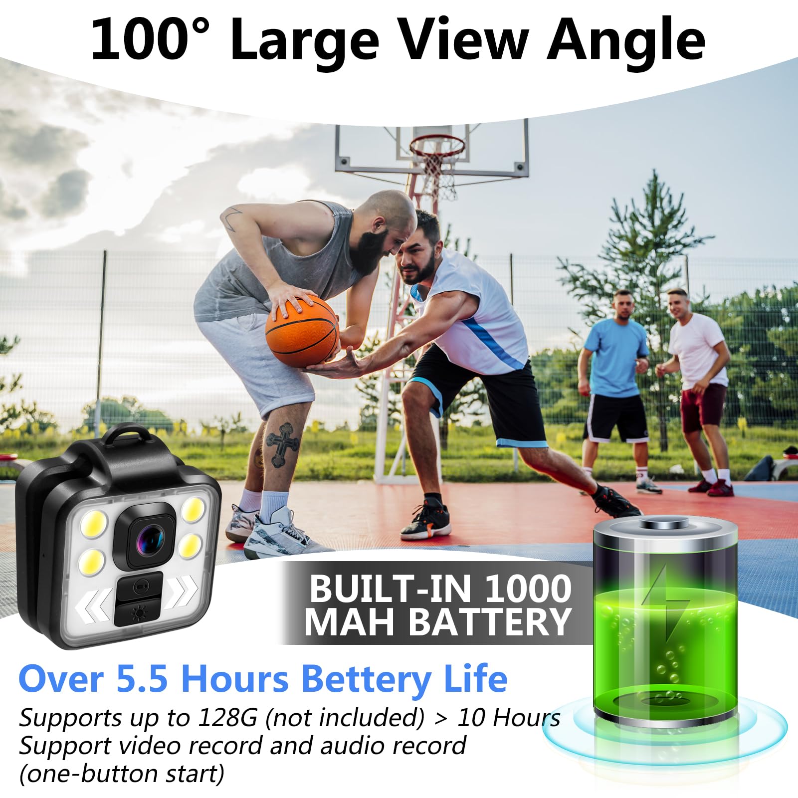 TANGMI Mini Body Camera with Audio and Video Recording, 1080P Portable Video Recorder Outdoor Sports Wireless Wearable Camera, 3 Led Modes Flashlight HeadLamp Waterproof Camera with Time Stamps