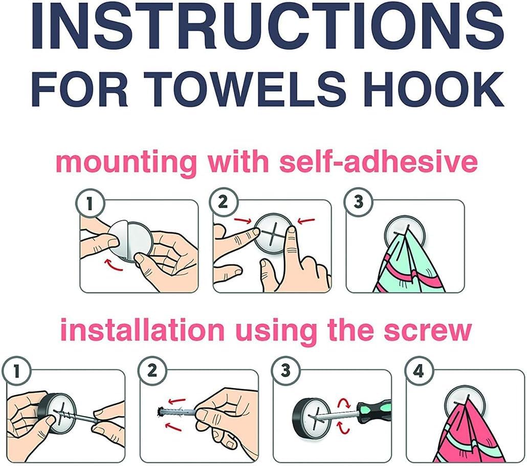 Eiqer 4 Pack Kitchen Towel Holder, Self Adhesive Wall Dish Towel Hook, Round Wall Mount Towel Holder for Bathroom, Kitchen and Home, Wall, Cabinet, Garage, No Drilling Required