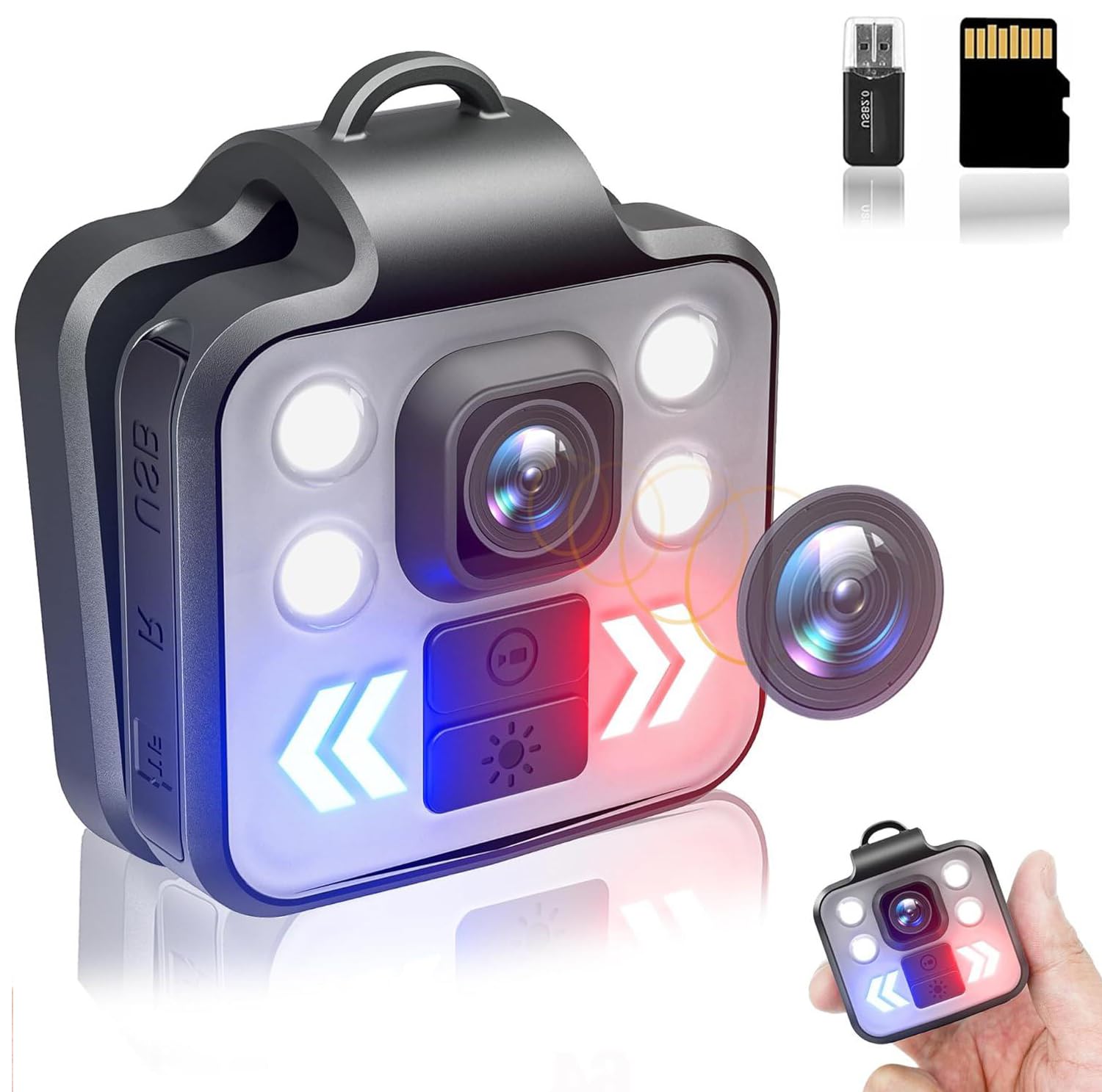 TANGMI Mini Body Camera with Audio and Video Recording, 1080P Portable Video Recorder Outdoor Sports Wireless Wearable Camera, 3 Led Modes Flashlight HeadLamp Waterproof Camera with Time Stamps
