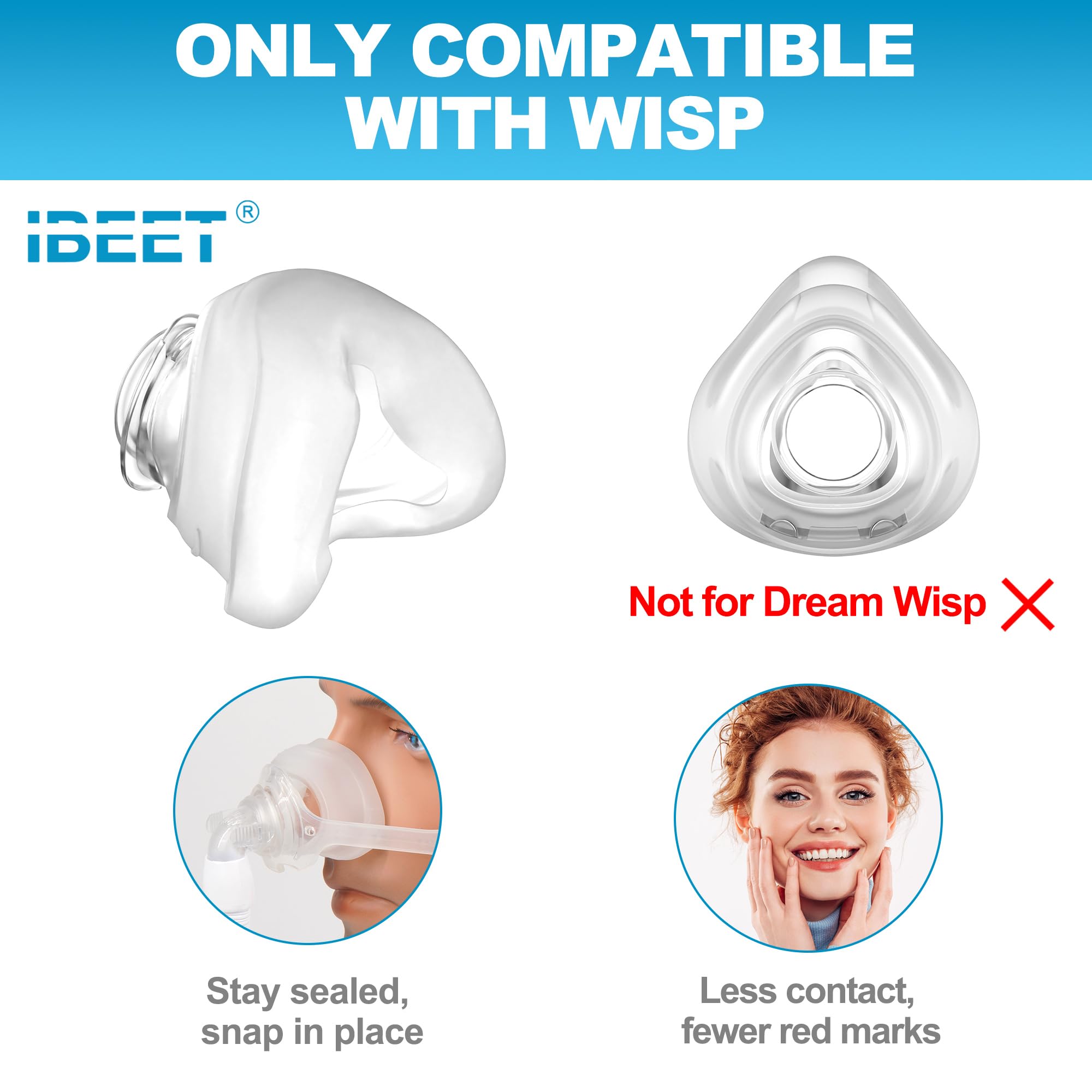 2PCS Replacement Cushion (Large) for Wisp - Cosy Fit for Secure Seal, IBEET Replacement Nasal Supplies, Large