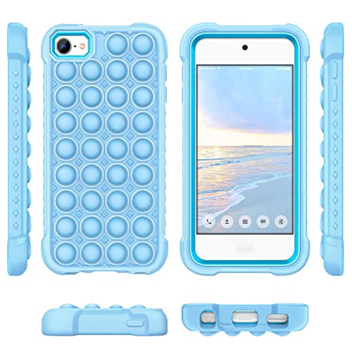 Lamcase for iPod Touch 7/6/5 Case, Push Pop Bubble Stress Relief Cute Funny Design Soft Silicone Three Layer Shockproof Protective Girls Women Cover for iPod Touch 5/6/7th Generation, Blue