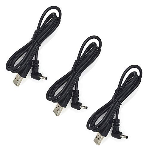 DZYDZR 3 pcs Extension Cable USB to DC Cable - 5V USB 2.0 Port Male to DC 5V L Type Male 3.5mm x 1.35mm Power Cord Black 100cm(3.3ft)
