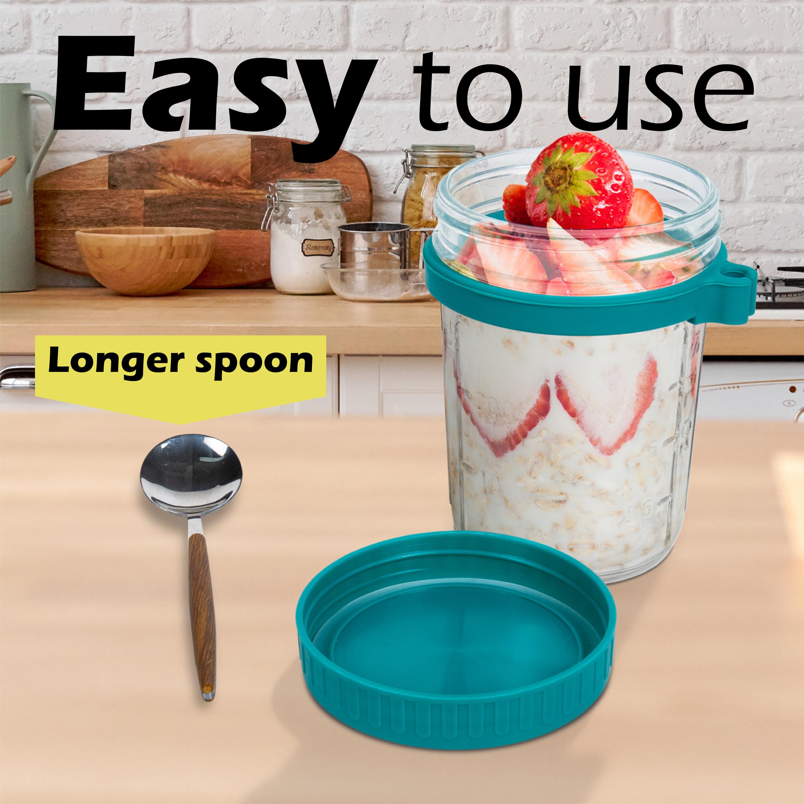 CJWM - 2 Pack 10 Oz Overnight Oats Containers with Lids and Spoon Glass Meal Prep Containers Oats Yogurt and Granola Container To Go Jars Oatmeal Container Leak-Proof