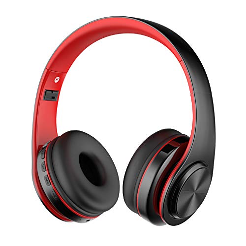 Viwind Bluetooth Wireless Headphones Over Ear with Mic, Foldable Noise Cancelling Headset for Travel Work TV PC Android Cellphone 【Hi-Fi Stereo &Comfortable Earpads】-Red