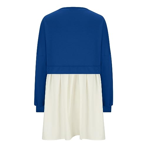 JDHUFEI Oversized Crewneck Sweatshirt Dress Women Fashion Long Sleeve Pullover Relaxed Fit Fall Sweatshirts Patchwork Dress