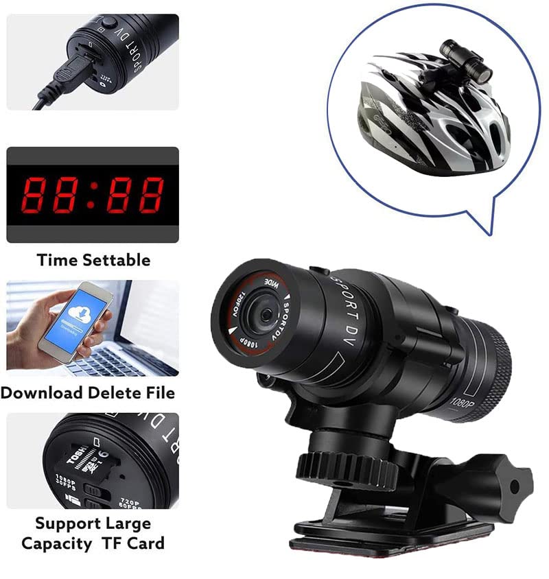 Wzquisite Motorcycle Helmet Camera, Bike Video Camera- 1080p Sports Action Camera 120° Wide Angle Camcorder Waterproof with Handle Brackect,32G SD Card