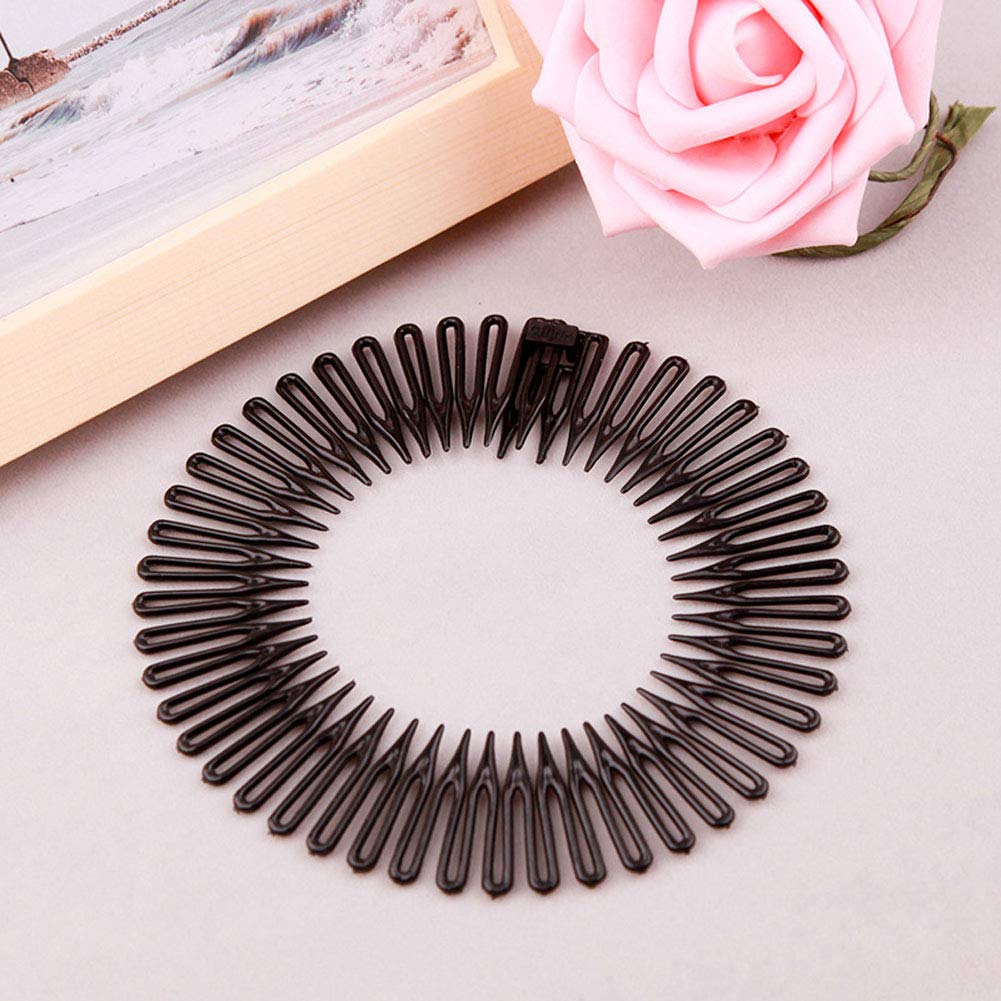 Fodattm 6PCS Women Lady Stretch Flexible Plastic Full Circle Hair Comb Headband Hair Hoop Hair Clip Spring Head Band with Deep Teeth (Color mixed)