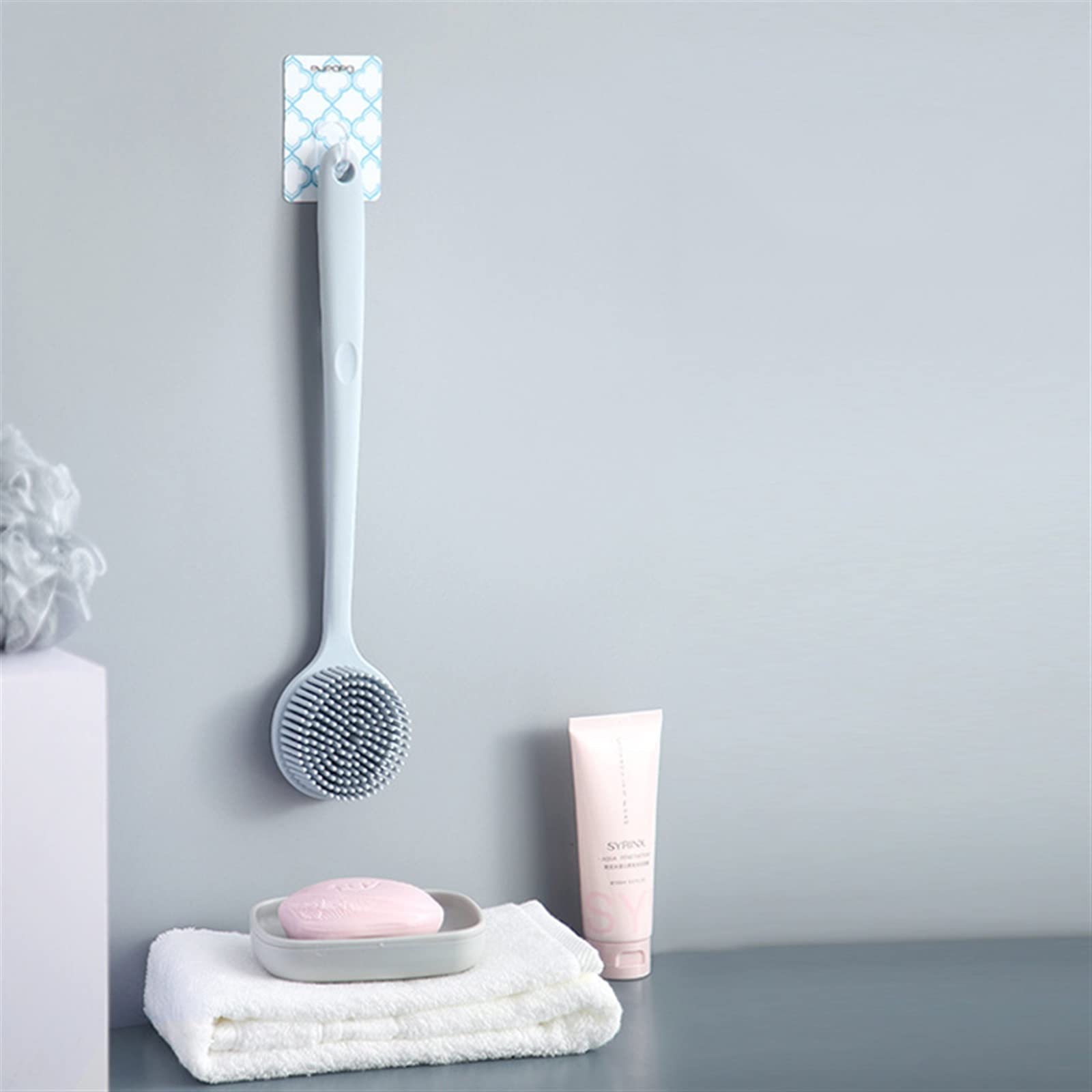 TADALU Shower Scrubber for Body Multifunctional Silicone Brush Body Long Handle Double-Sided Bath Shower Brush Back Massage Exfoliation Wisp Body Scrub Brush (Color : Blue)