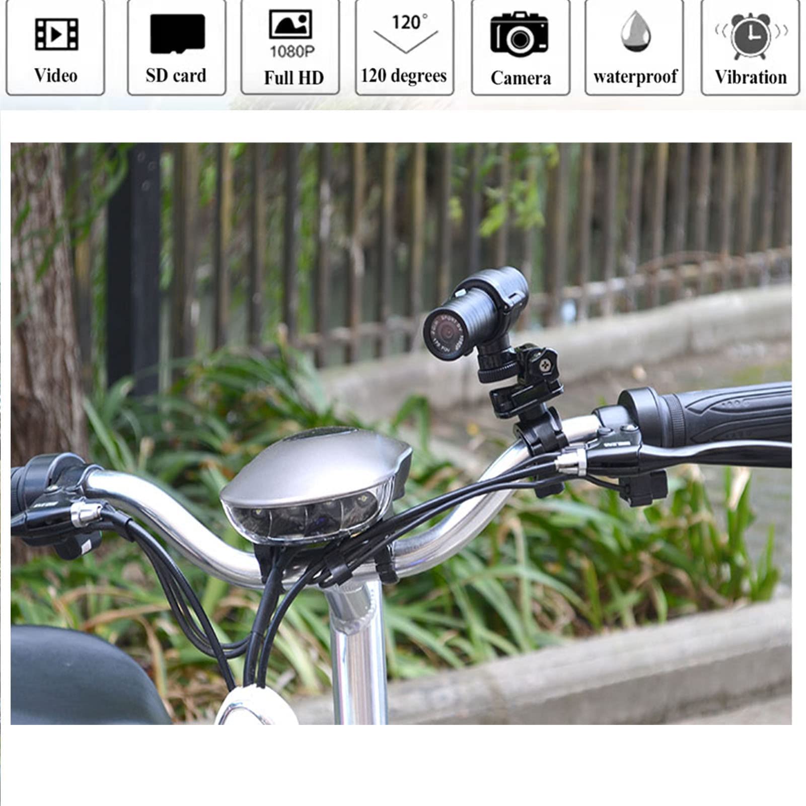 Wzquisite Motorcycle Helmet Camera, Bike Video Camera- 1080p Sports Action Camera 120° Wide Angle Camcorder Waterproof with Handle Brackect,32G SD Card