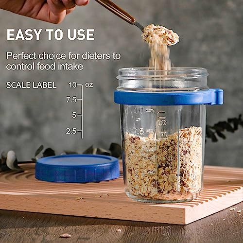 2 Pack Overnight Oats Containers with Lids and Spoons, 12 oz Glass Mason Overnight Oats Jars, Airtight Oatmeal Container with Measurement Marks for Yogurt Milk Cereal Vegetable and Fruit Salad