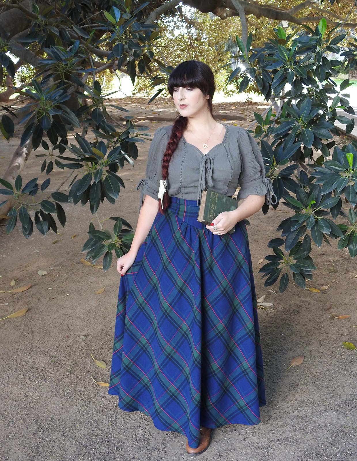 Long Plaid Skirts for Women Maxi Elastic High Waist Tartan Swing Skirt Blue S