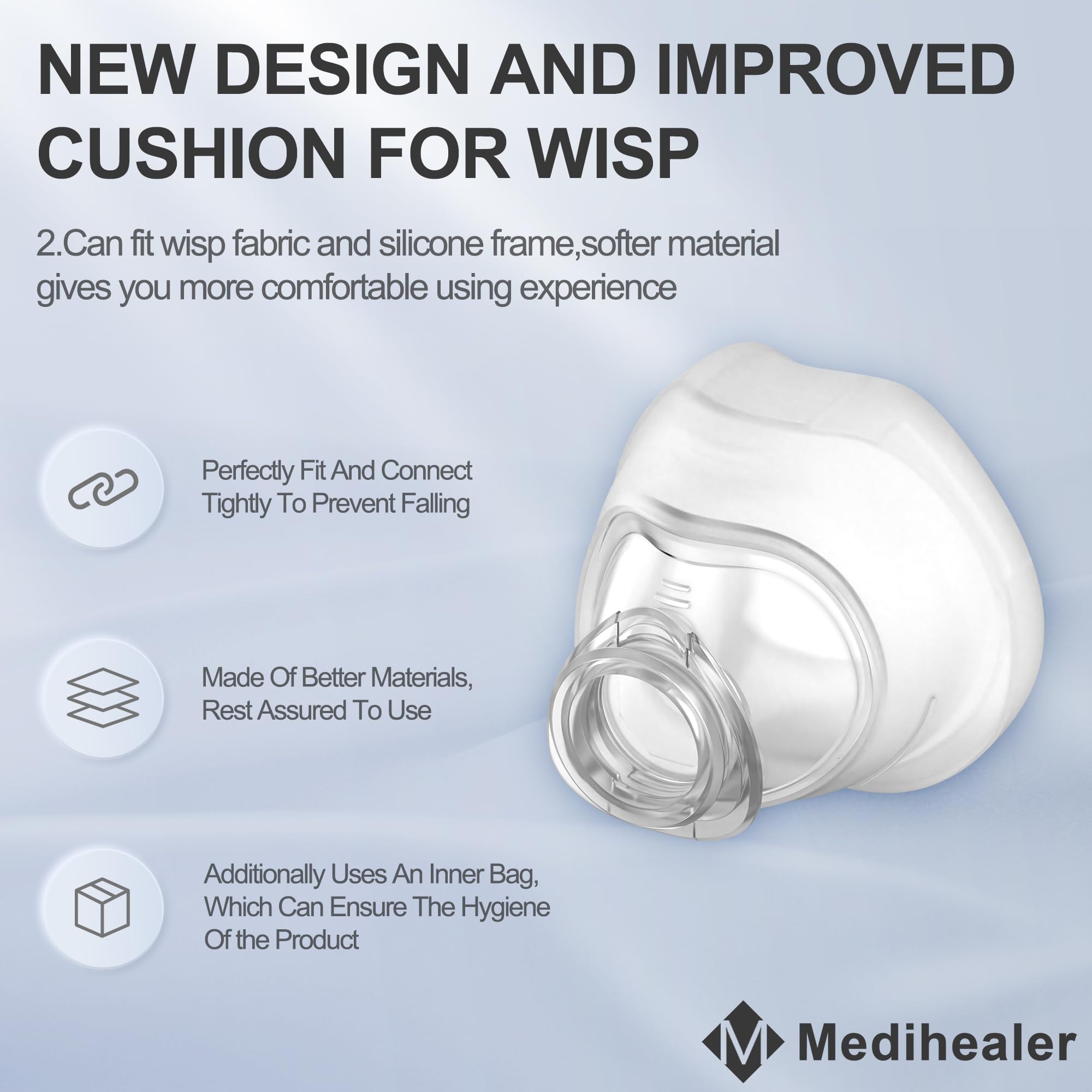 2 Packs Replacement Cushion for Wisp, Nasal Replacement Cushion for Wisp Fabric and Silicone Frame,Not Fit Dreamwisp,Great Value Supplies by Medihealer(S)