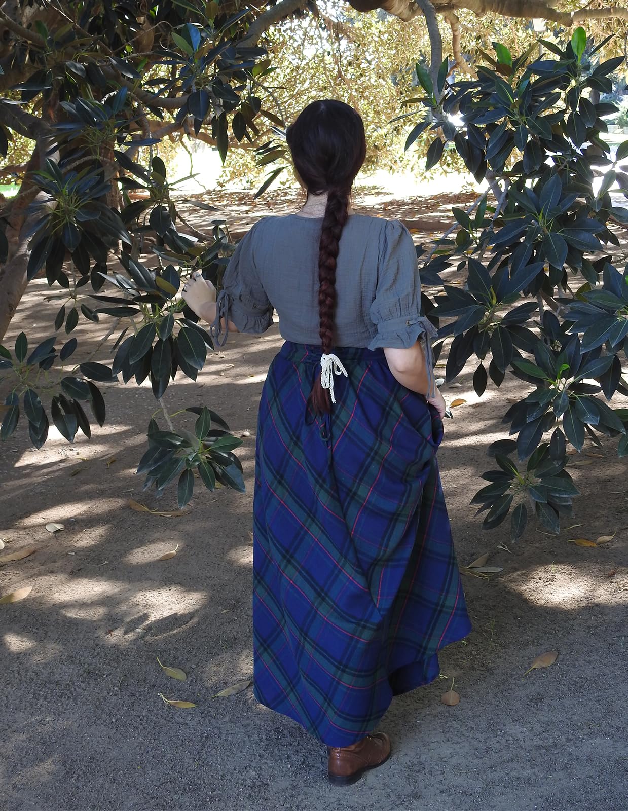 Long Plaid Skirts for Women Maxi Elastic High Waist Tartan Swing Skirt Blue S