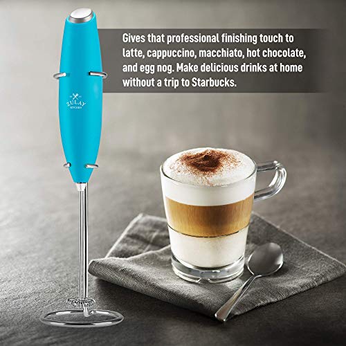 Zulay Original Milk Frother Handheld Foam Maker for Lattes - Whisk Drink Mixer for Coffee, Mini Foamer for Cappuccino, Frappe, Matcha, Hot Chocolate by Milk Boss (Matte Sky Blue) (Renewed)