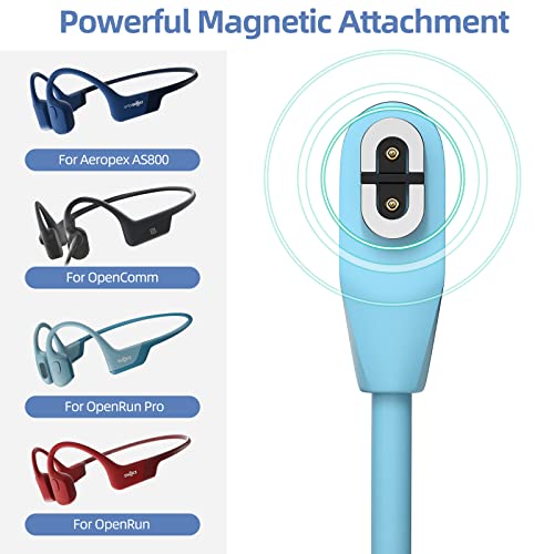 2Pack Replacement Charging Cable for AfterShokz Aeropex AS800 & Shokz OpenRun Pro & OpenRun & OpenRun Mini & OpenComm, Magnetic USB Charger Cord for AfterShokz Aeropex Bone Conduction Headphones, Blue