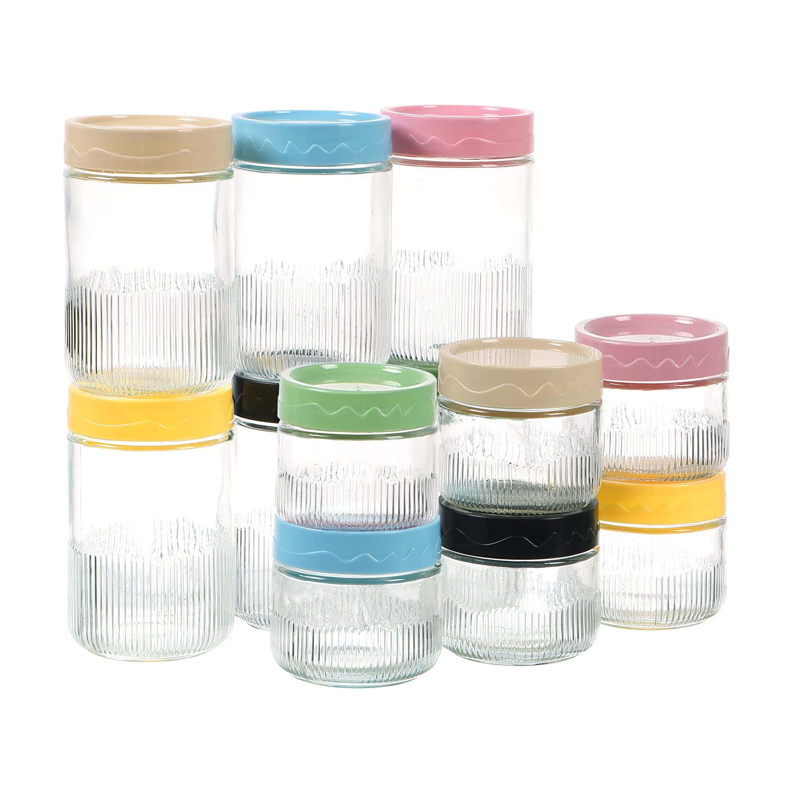 GULFLIN 12 Pack Glass Jars with Screw Lids for Overnight Oats Snacks Candle Canning Spice Wide Mouth Leak-proof Storage Containers Airtight - Reusable Stackable Kitchen Canisters Set
