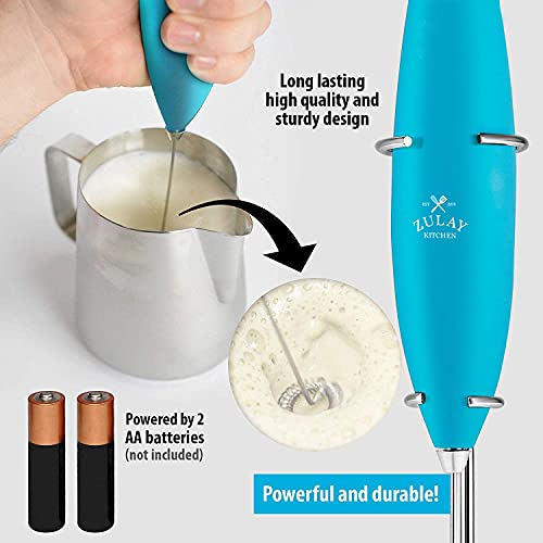 Zulay Original Milk Frother Handheld Foam Maker for Lattes - Whisk Drink Mixer for Coffee, Mini Foamer for Cappuccino, Frappe, Matcha, Hot Chocolate by Milk Boss (Matte Sky Blue) (Renewed)