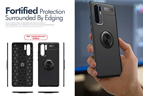 iCoverCase Compatible with Huawei P30 Pro Case with Ring Holder, Rotatable Matal Ring Kickstand [Work with Magnetic Car Mount] Shockproof Anti-Scratch Ultra-Slim Protective Case (All Black)