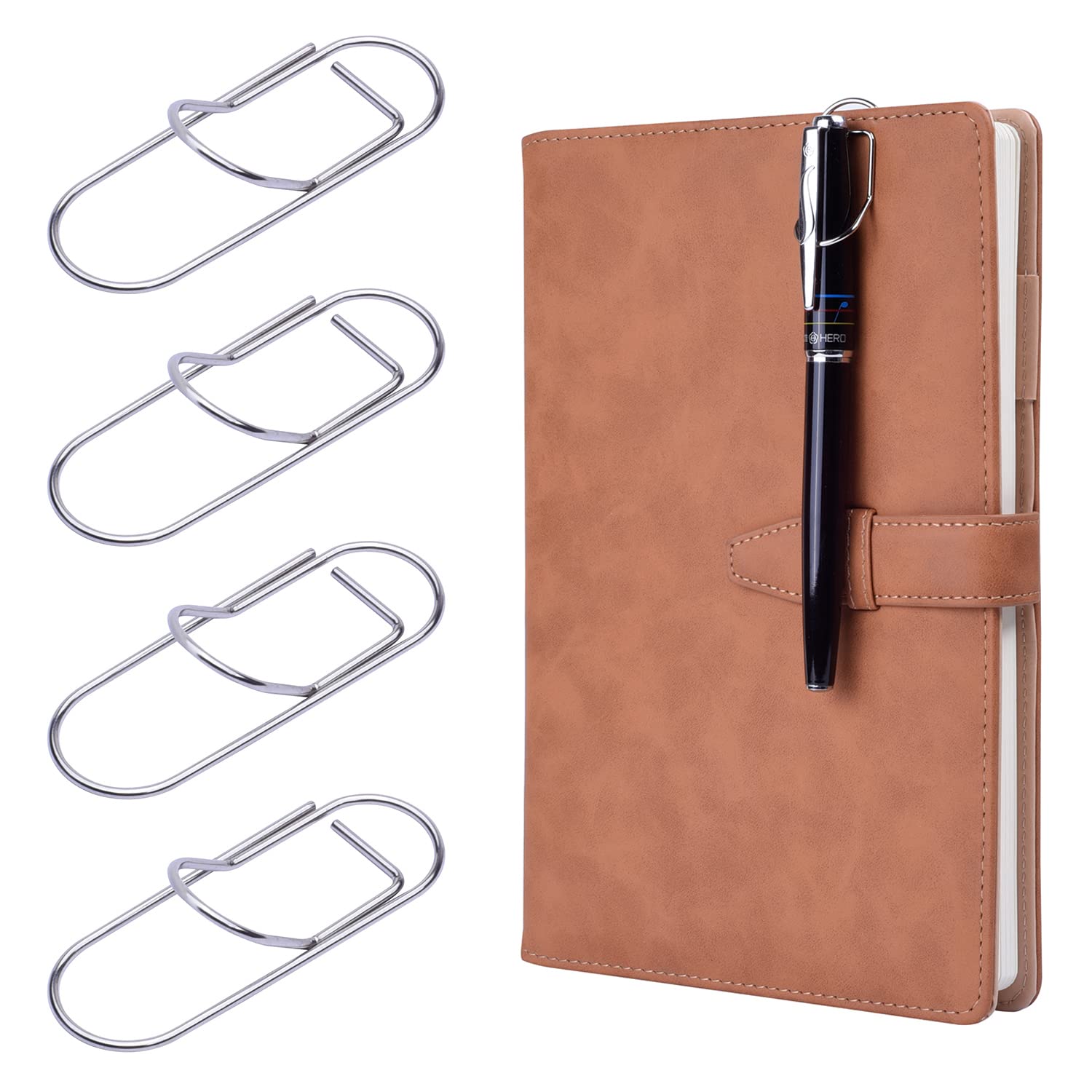 Wisdompro Pen Clip, 12 Pack Stainless Steel Pen Clip Holder for Notebook, Books, Journal, Clipboard, Paper, etc. - Fits Almost Any Pen Size (Silver)