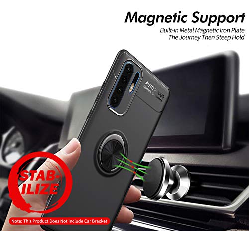 iCoverCase Compatible with Huawei P30 Pro Case with Ring Holder, Rotatable Matal Ring Kickstand [Work with Magnetic Car Mount] Shockproof Anti-Scratch Ultra-Slim Protective Case (All Black)