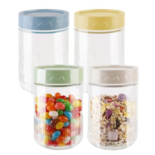 GRESEESM 4 Pack Mason Jars 16 oz with Lids, Glass Jar with Screw Lid, Glass Jars with Airtight Lids for Overnight Oats, Pickles, Salad, Spice, Candy, Jam, Seasoning, Meal Prep Containers