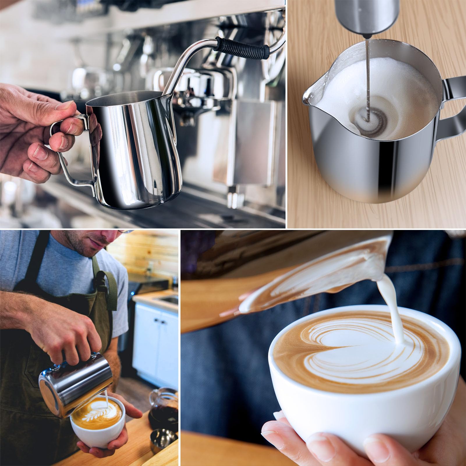 Adorever Milk Frothing Pitcher, 16oz 480ml Milk Frother Cup Stainless Steel Steaming Pitcher, Coffee Bar Cappuccino Espresso Machine Accessories Barista Tools, Steamer Cup Milk Jug with Latte Art Pen