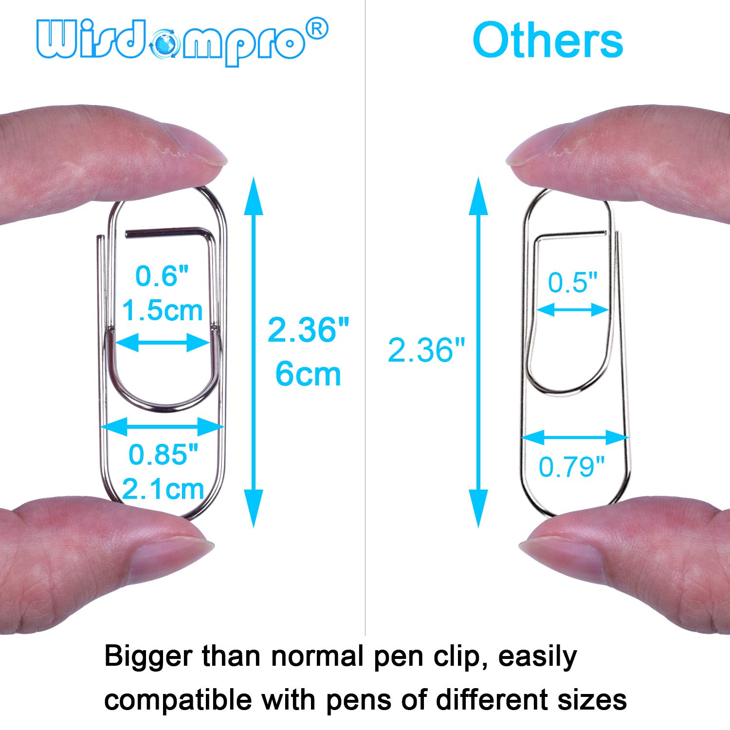 Wisdompro Pen Clip, 12 Pack Stainless Steel Pen Clip Holder for Notebook, Books, Journal, Clipboard, Paper, etc. - Fits Almost Any Pen Size (Silver)