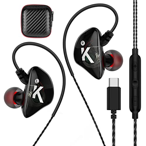 USB C Headphones for Samsung S22 Plus, Wired Sports USB Type C Earbuds with Earhooks for Pixel 6 7 Pro Headphone Noise Canceling Running Jogging Workout Earphone for Galaxy S23 Ultra S21 S20 FE A53 5G