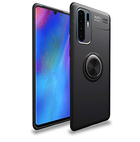 iCoverCase Compatible with Huawei P30 Pro Case with Ring Holder, Rotatable Matal Ring Kickstand [Work with Magnetic Car Mount] Shockproof Anti-Scratch Ultra-Slim Protective Case (All Black)